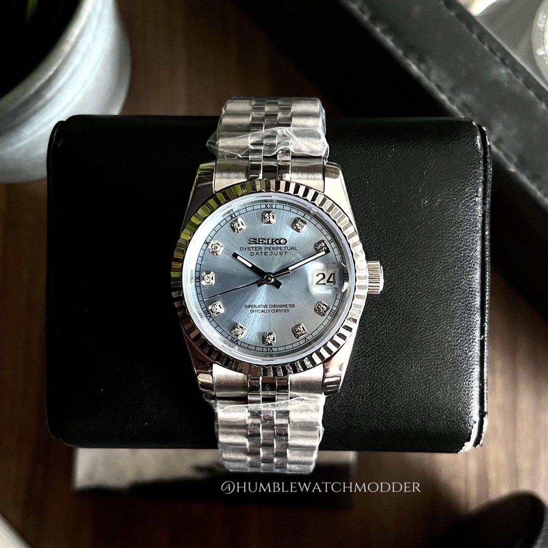 Seiko Ice Blue Diamond Dial Datejust Mod, Luxury, Watches on Carousell