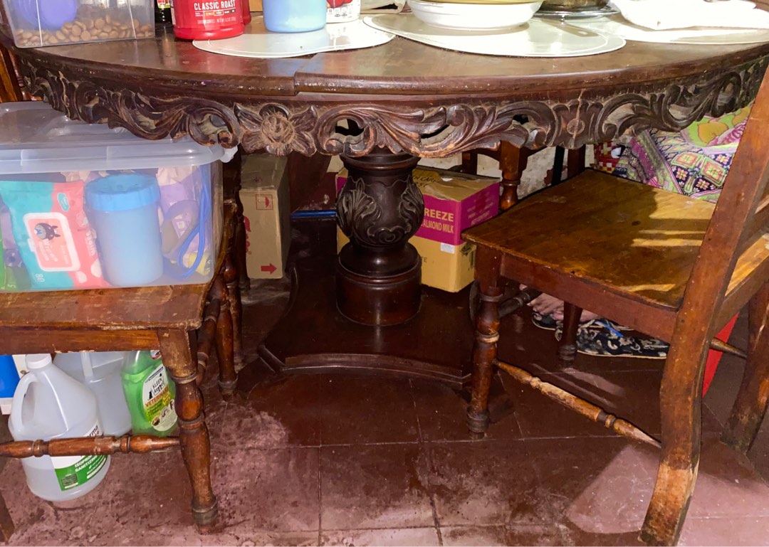 Solid Narra Dining table with Lazy Susan + 4 Narra chairs, Furniture ...