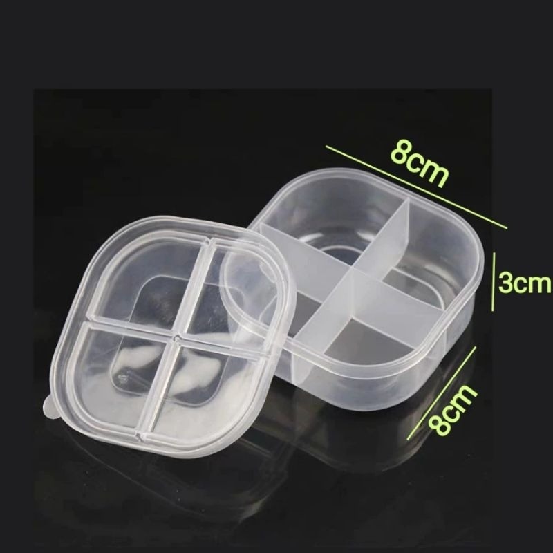 4 Compartments Square Plastic Storage Box for Small Items Kotak Plastik ...
