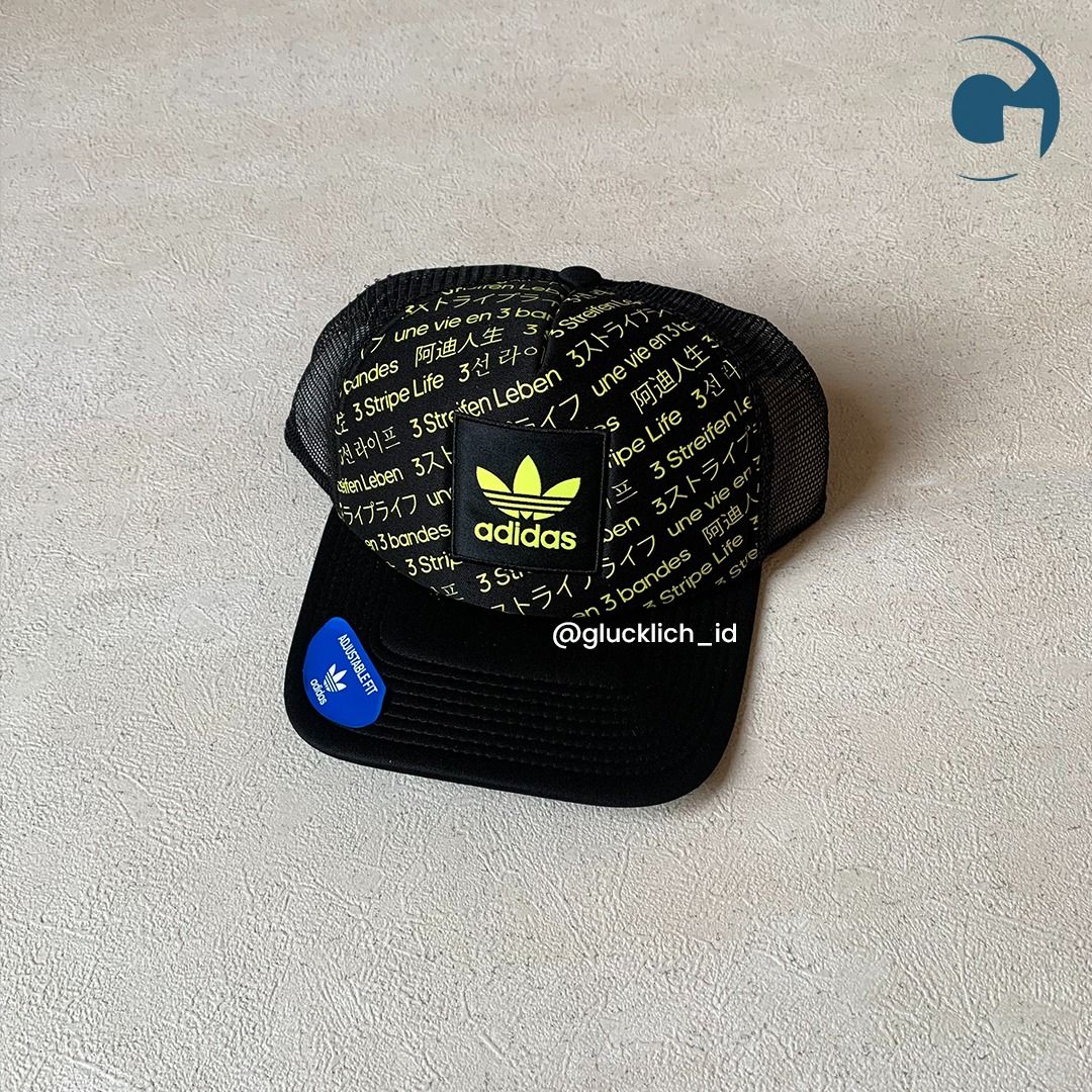 Adidas Originals, OG Recoded 3 Stripe Life Trucker Hat, Fesyen Pria, Aksesoris, Topi di Carousell