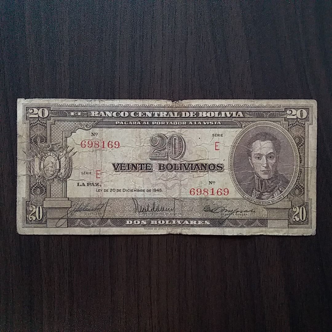 Bolivia 20 Bolivianos (1945) banknote, Hobbies & Toys, Memorabilia & Collectibles, Currency on ...