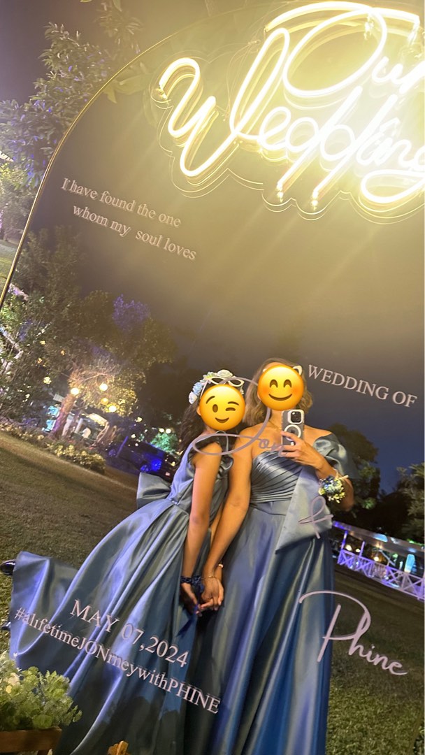 Dusty Blue Gown Wedding Flower Girl Mother and Daughter Entourage ...