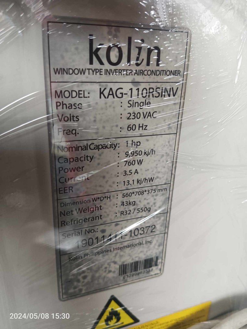 Kolin 1hp window type aircon Inverter, TV & Home Appliances, Air ...