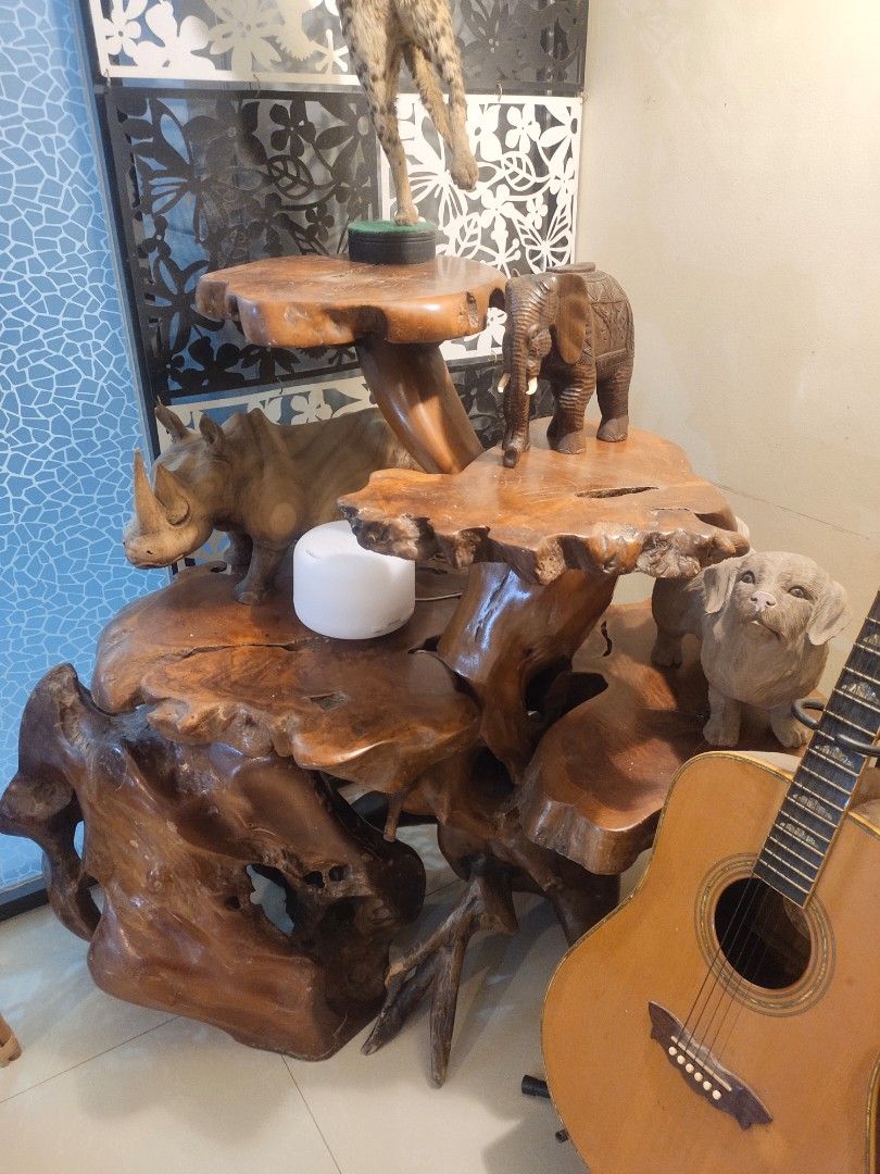 Meja Kayu Akar Jati, Antik, Furnitur di Carousell