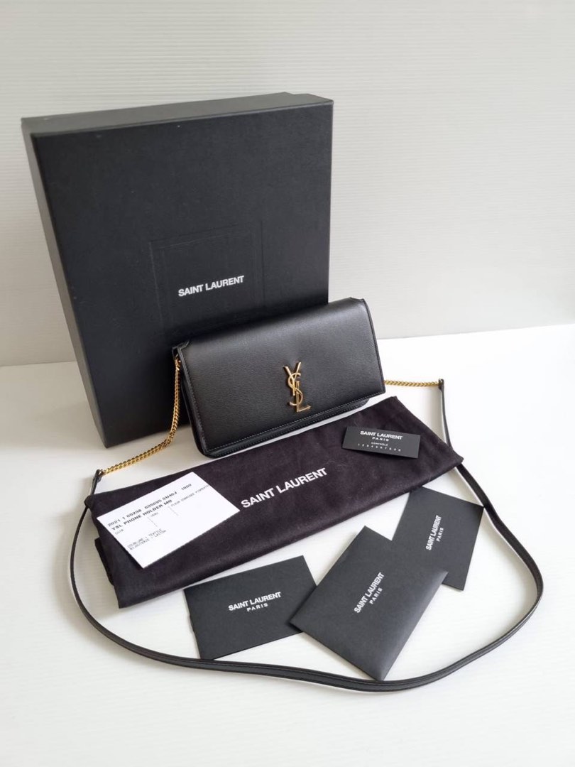 Pre ️ YSL Phone Holder Black GHW 2021 sz 18x10x2cm with box, db, cards ...