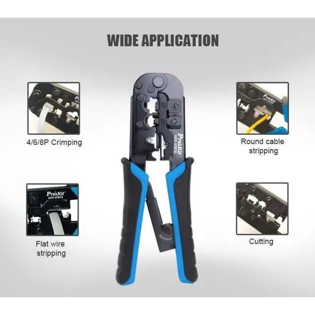 Proskit Crimping Tool 3 in 1 Function 4P/6P/8P Telecom Crimp Tool for ...