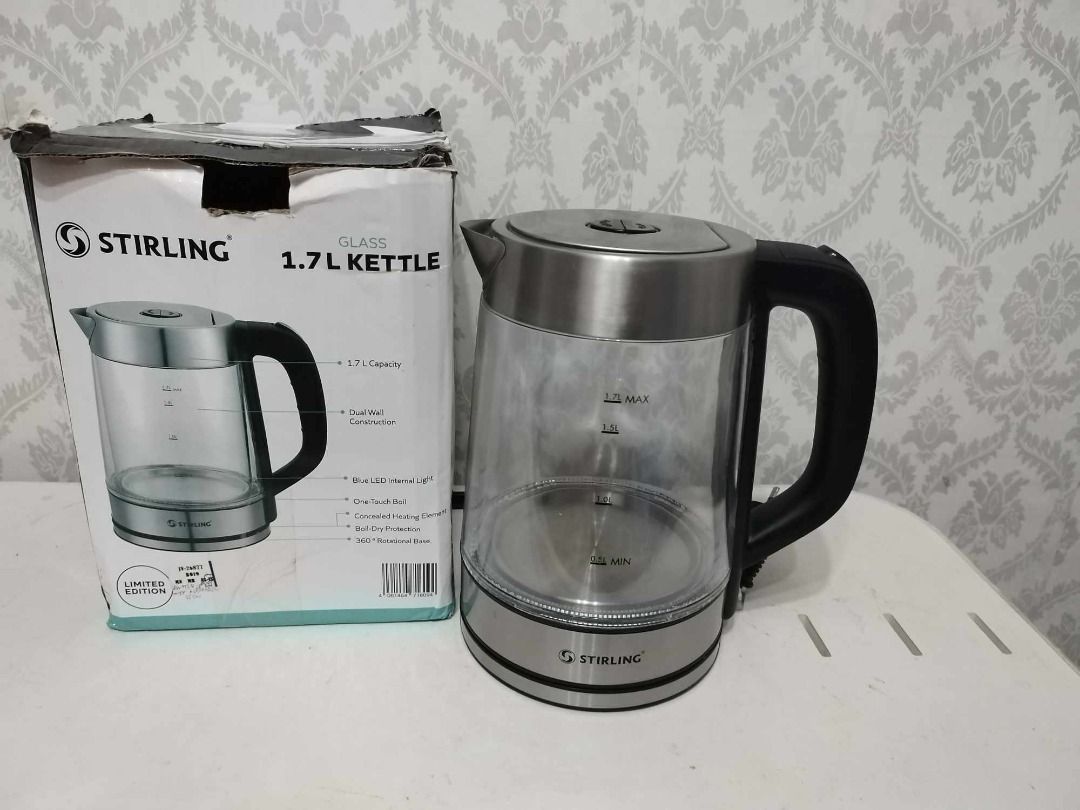 STIRLING GK17D 1.7 L Glass Kettle, Furniture & Home Living, Kitchenware & Tableware, Coffee ...
