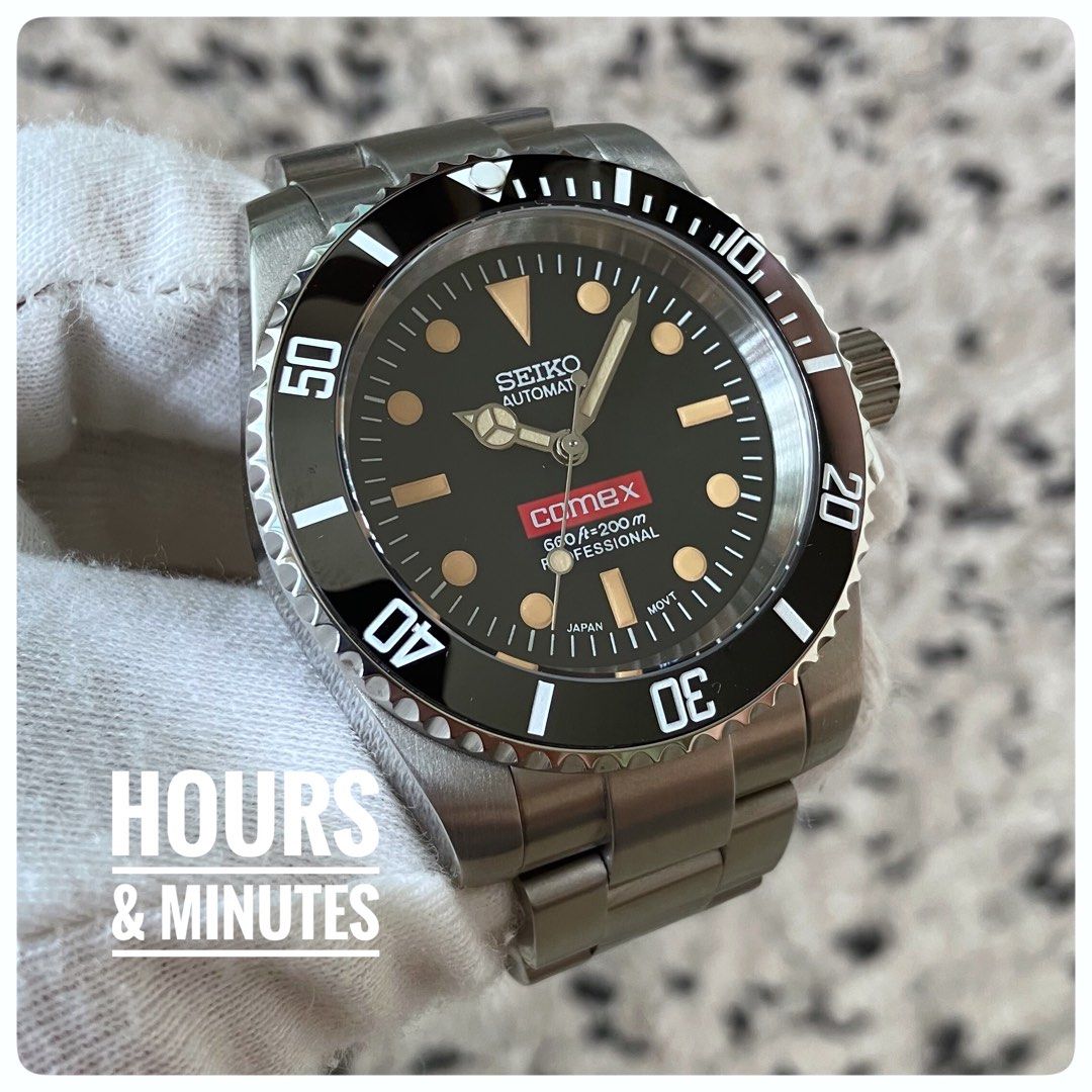 Submariner Black COMEX automatic watch - Seiko mod Milsub, Men's ...