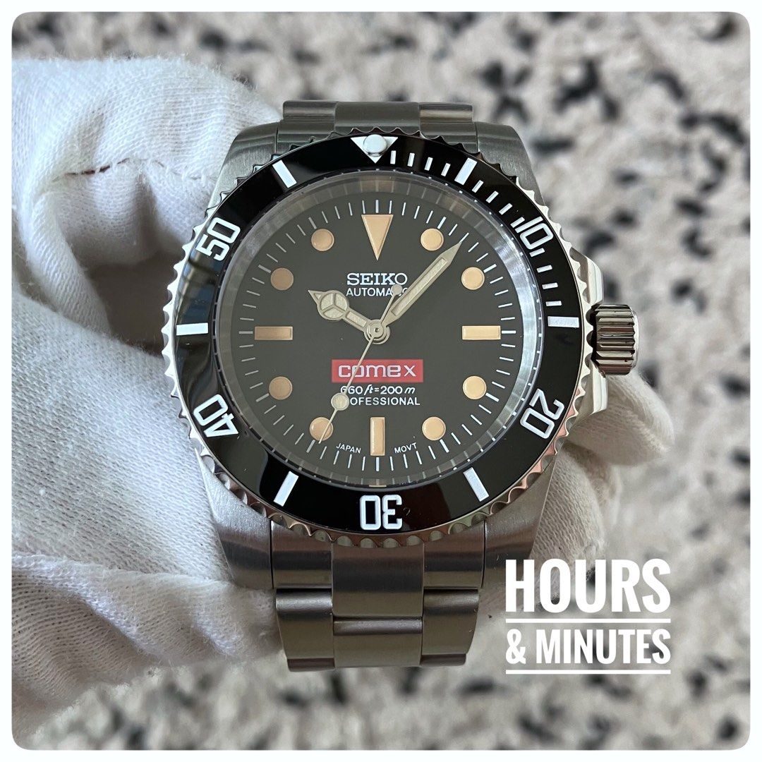 Submariner Black COMEX automatic watch - Seiko mod Milsub, Men's ...