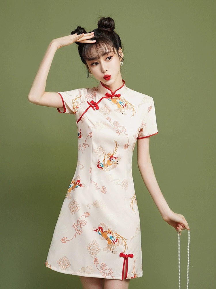 Beige red modern cheong sam, Women's Fashion, Dresses & Sets, Dresses ...