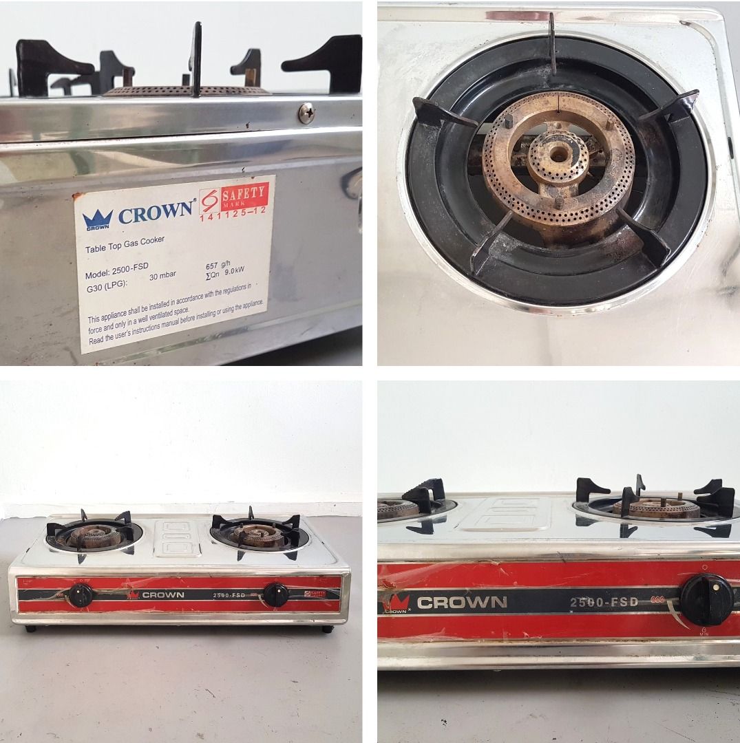 Crown Table-Top Gas Cooker, Model 2500-FSD, Stainless Steel, 4-Rings ...