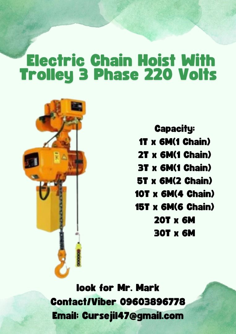 ELECTRIOC CHAIN HOIST WITH TROLLEY 3 PHASE 220 VOLTS, Commercial ...