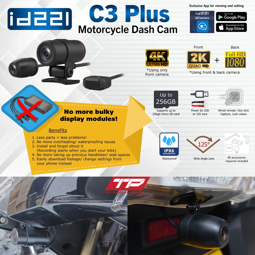 ID221 C3 Plus Motorcycle Camera, Front & Rear , Motorcycles, Motorcycle ...