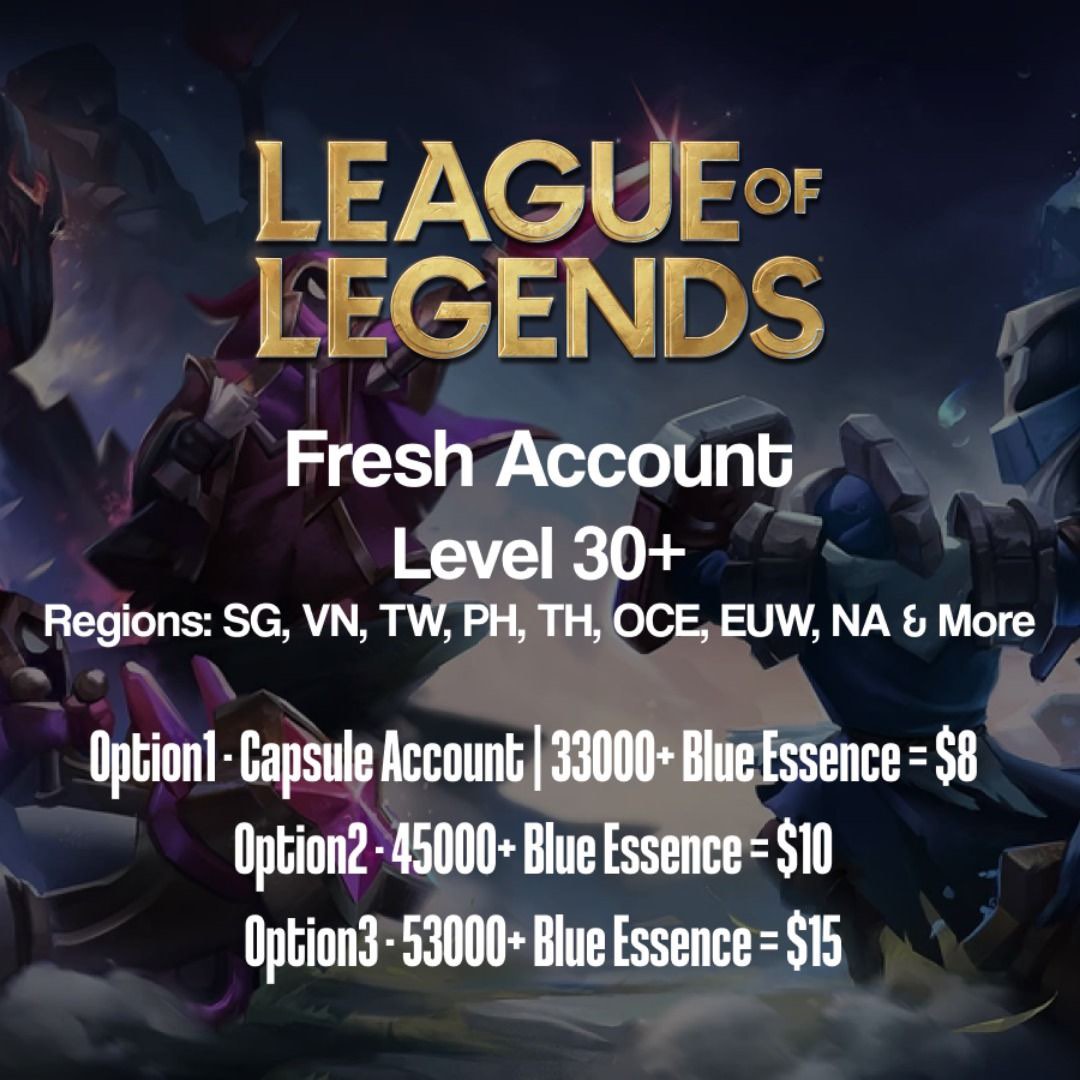 （999% Cheapest）League of Legends Fresh Account Smurf - All Regions ...