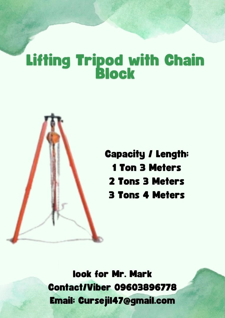 LIFTING TRIPOD WITH CHAIN BLOCK, Commercial & Industrial, Construction ...