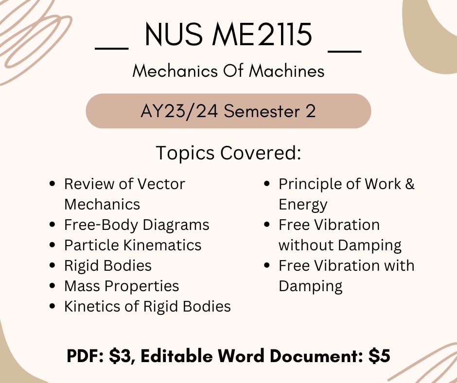ME2115 Mechanics of Machines Finals Cheatsheet, Hobbies & Toys, Books & Magazines, Textbooks on ...