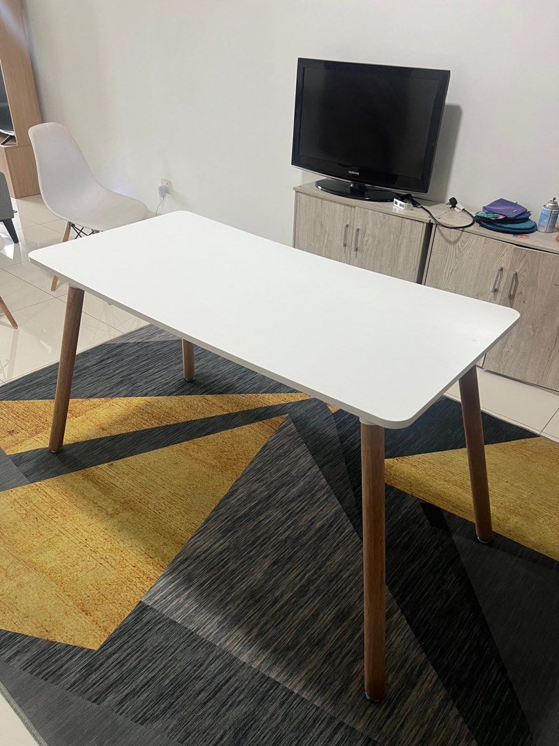 Simple White Dining/Study Table, Furniture & Home Living, Furniture ...