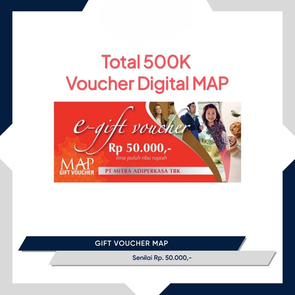 [500K] Voucher Digital MAP E-Gift Voucher MAP 50K x 10, Tiket & Voucher, Kartu Hadiah & Voucher ...