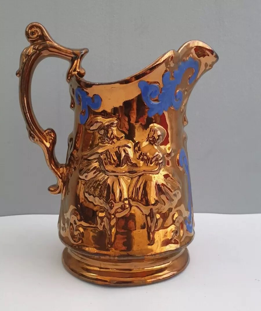 Antique Copper Lustre Pitcher with dancing couple, Hobbies & Toys ...