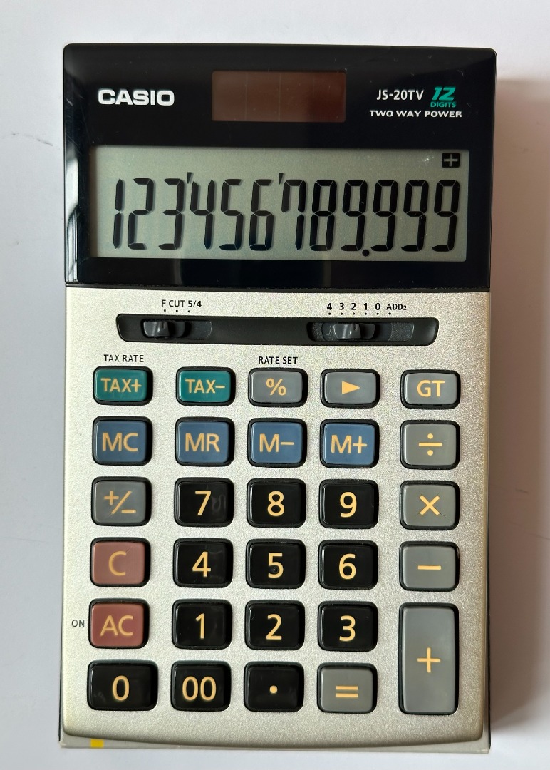 Casio JS-20TV 12 Digits Tax and Ordinary Calculator (Two Way Powered, Solar & LR44 battery) 12位 ...