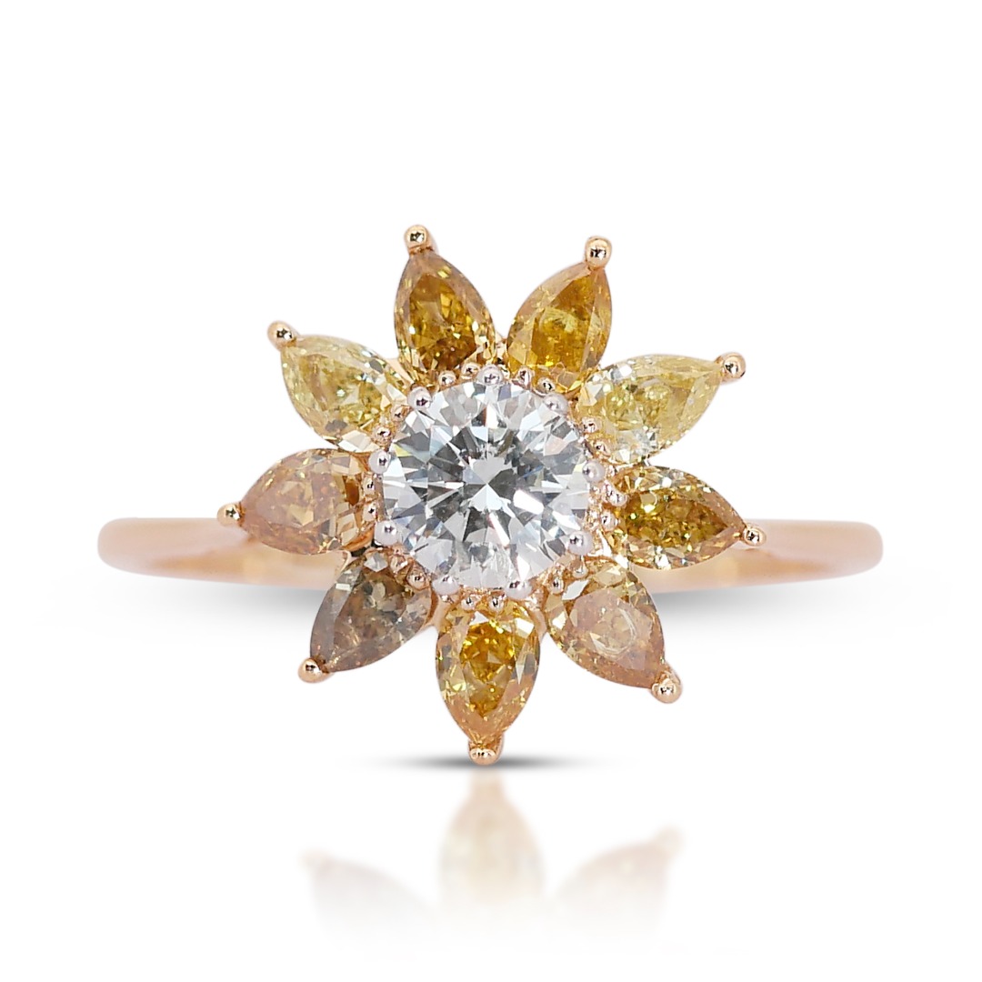 Fabulous 18K Yellow Gold Diamond Flower Ring - DSV-SJ-10, Women's ...