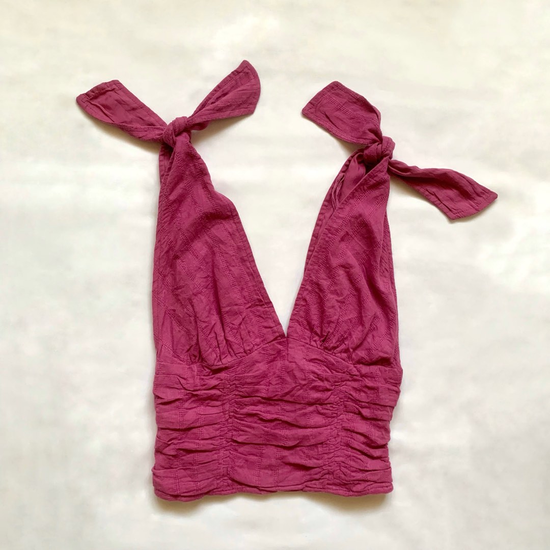 FREE PEOPLE purple self-tie bustier top, Women's Fashion, Tops ...