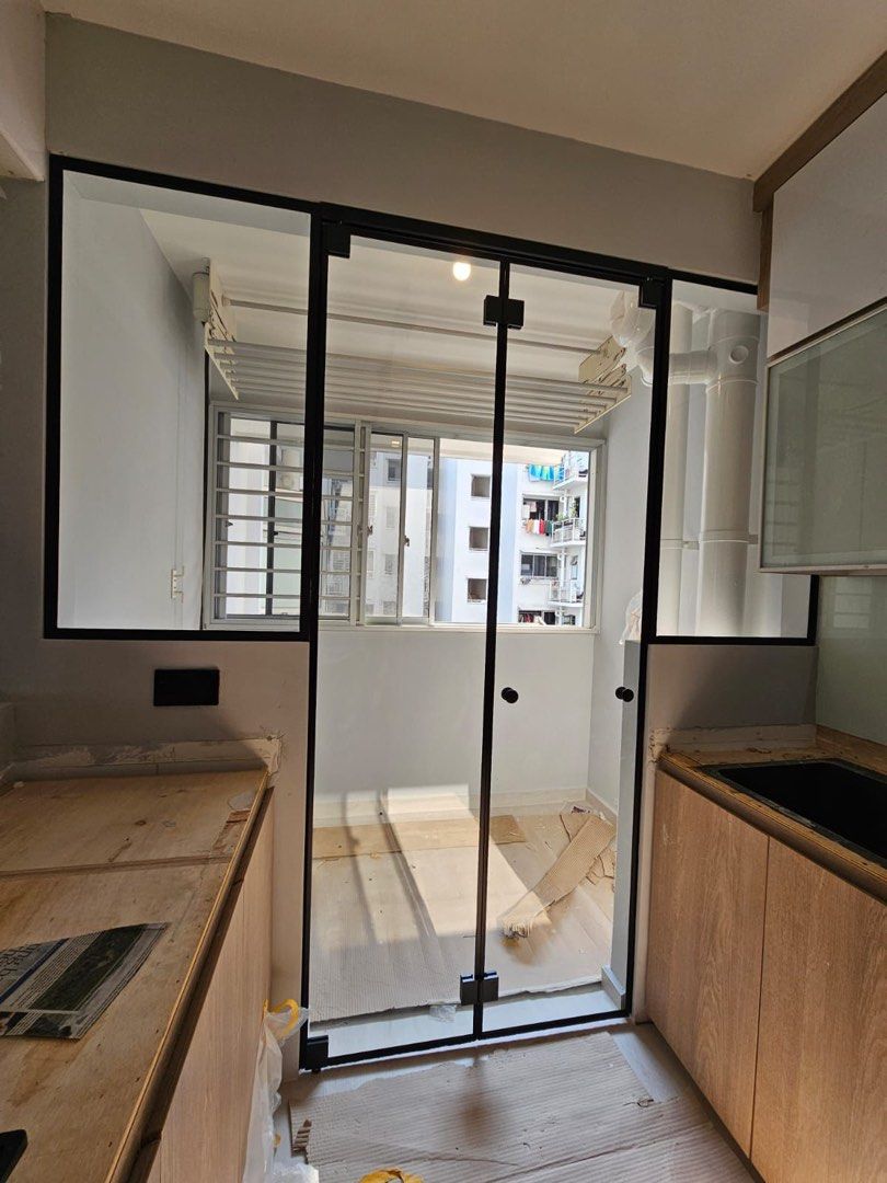 Bi fold Glass Door Fixed panel living Kitchen Yard HDB BTO, Furniture ...