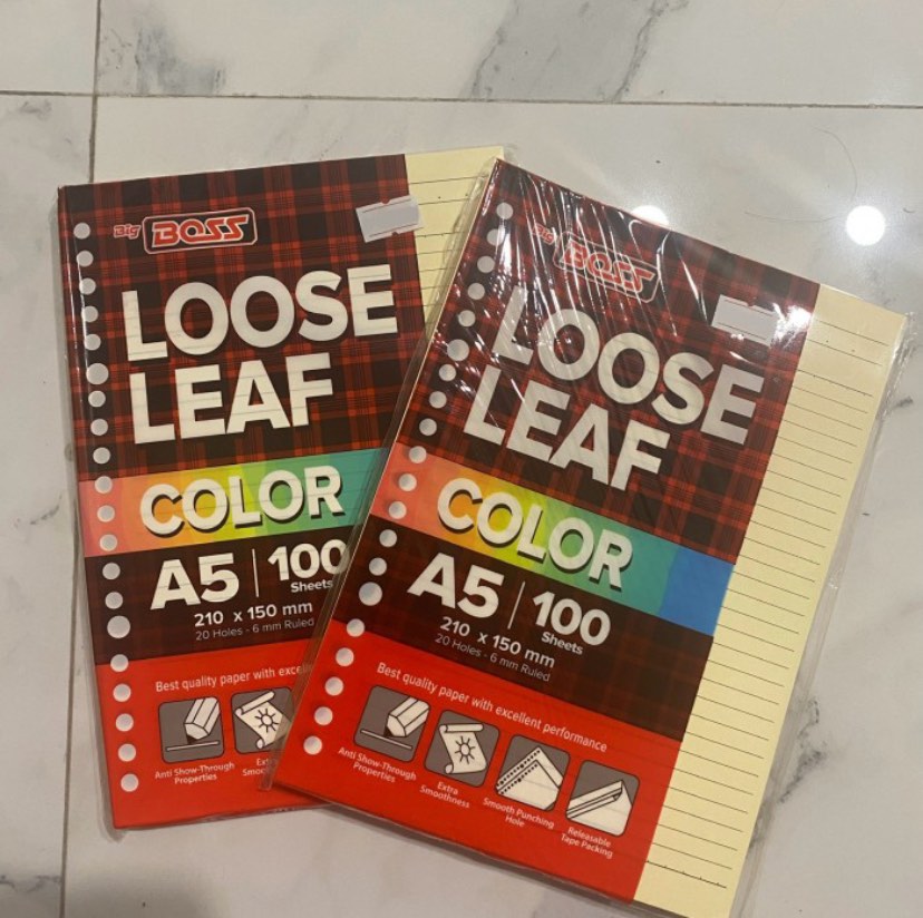 Loose Leaf Isi Kertas Binder BIG BOSS A5 isi 100 lembar kuning, Buku & Alat Tulis, Buku di Carousell