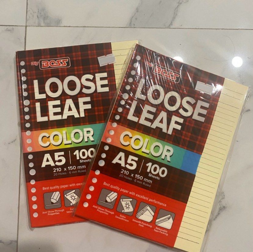 Loose Leaf Isi Kertas Binder BIG BOSS A5 isi 100 lembar kuning, Buku & Alat Tulis, Buku di Carousell