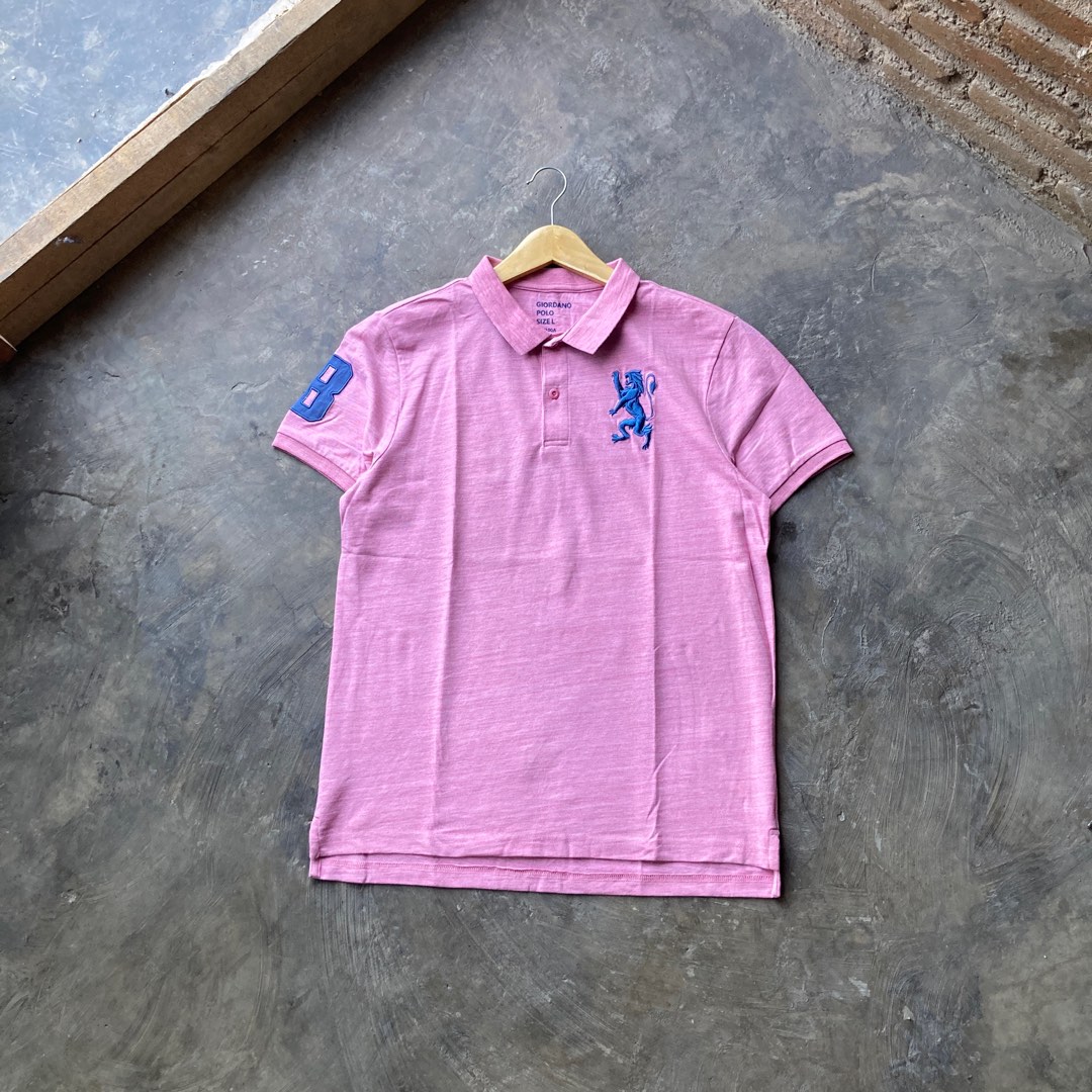 Polo Shirt Giordano Pink Big Logo Second Original, Fesyen Pria, Pakaian ...