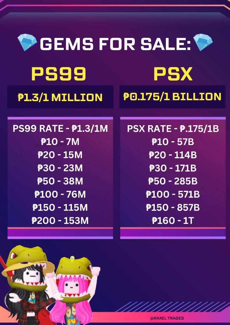 PSX AND PS99 GEMS FOR SALE, Video Gaming, Gaming Accessories, Game Gift ...