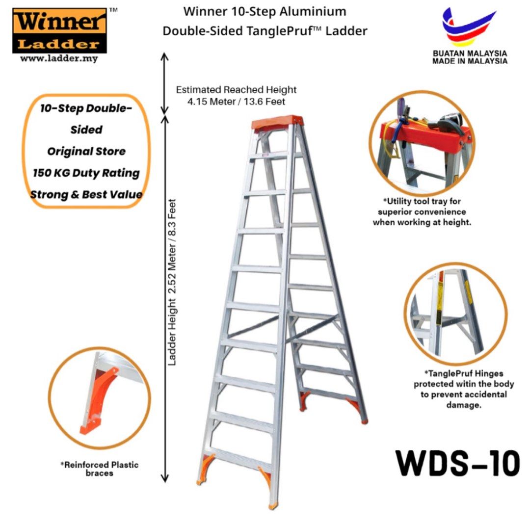 Tangga Ladder 10 step 4 meter, Furniture & Home Living, Home ...