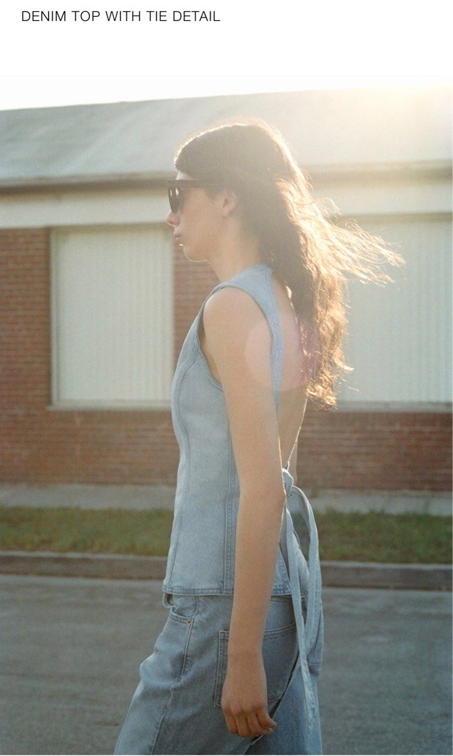 Zara denim backless top, Women's Fashion, Tops, Sleeveless on Carousell