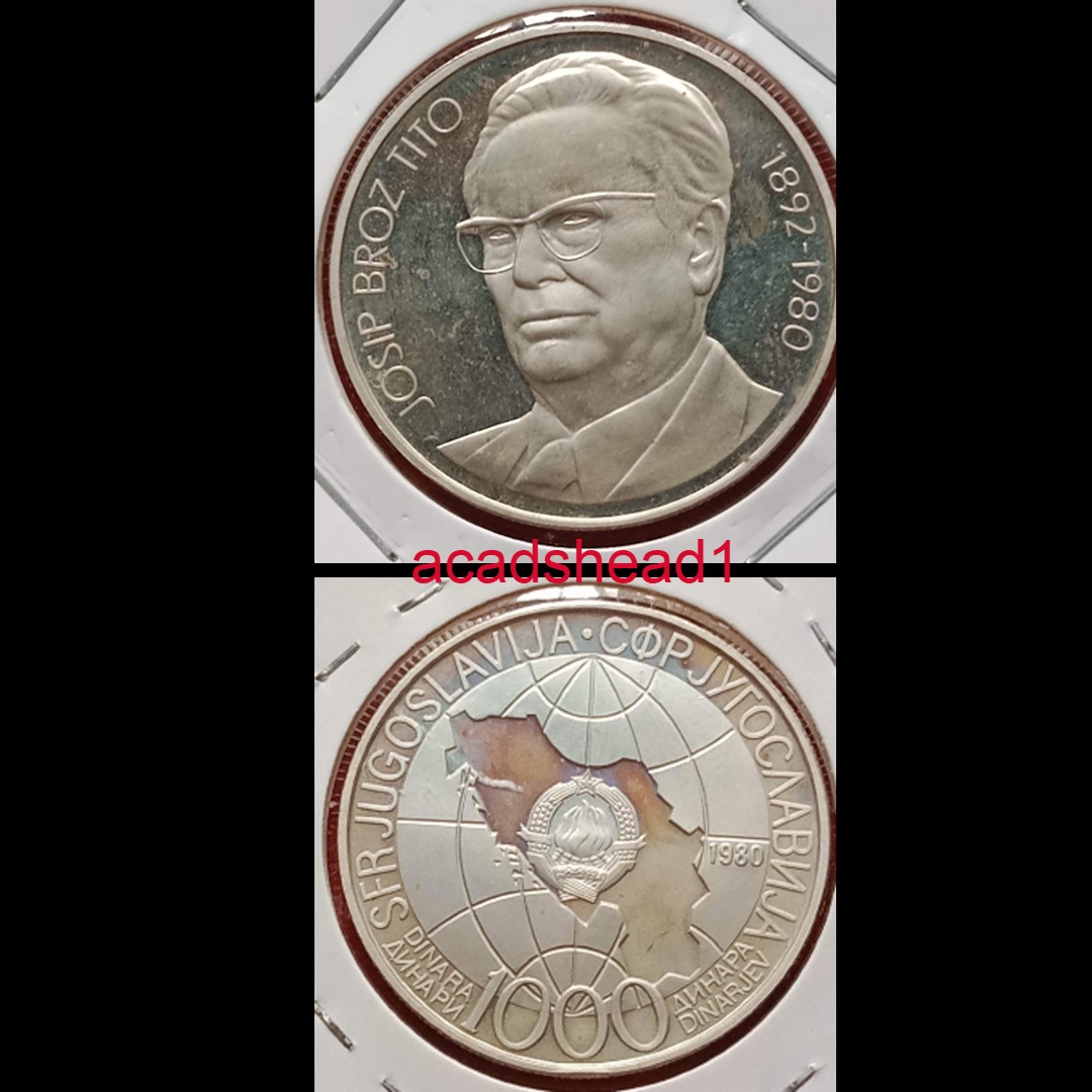 1000 Yugoslavian Dinar 1980 PROOF COIN Joseph Tito Leader Death World ...