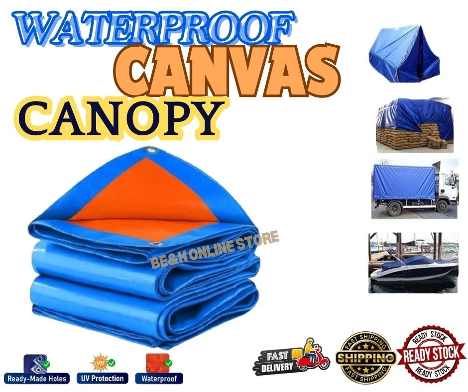 BLUE CANVAS CANOPY SHEET TENT CANVAS TUTUP LORI AWNING Khemah Kolam ...