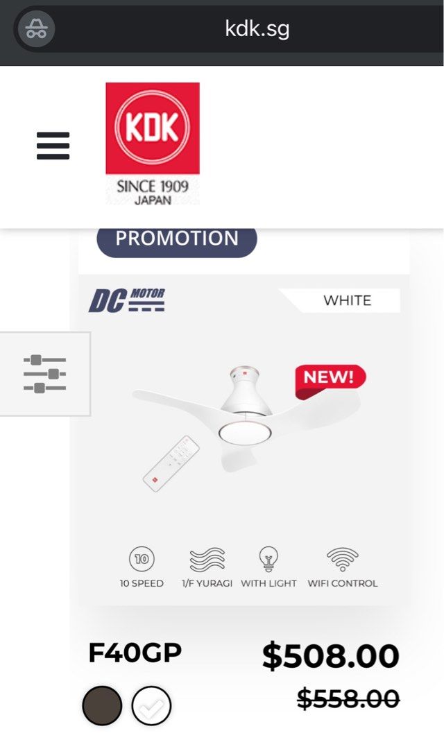 Brand New KDK F40GP (white) DC Ceiling fan with light, Furniture & Home ...