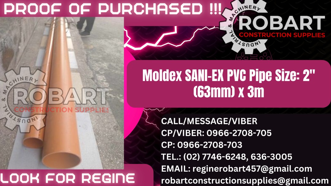 Moldex SANI-EX PVC Pipe Size: 2" (63mm) x 3m, Commercial & Industrial ...