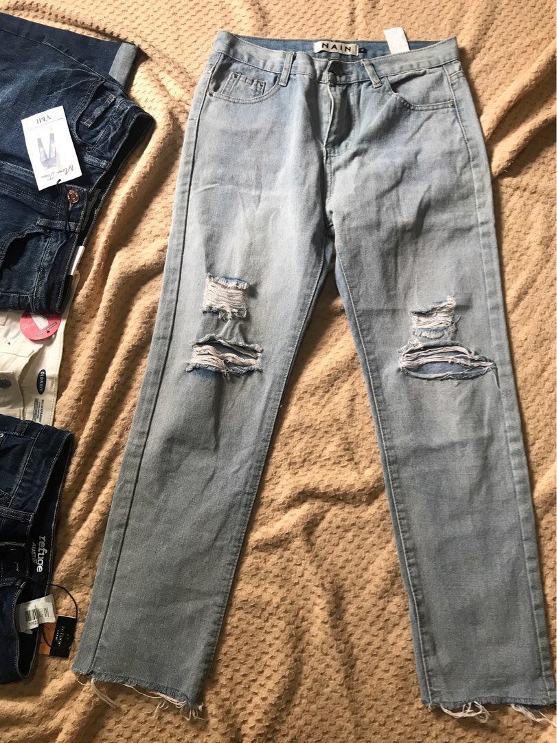 NAIN Tattered Jeans, Women's Fashion, Bottoms, Jeans on Carousell