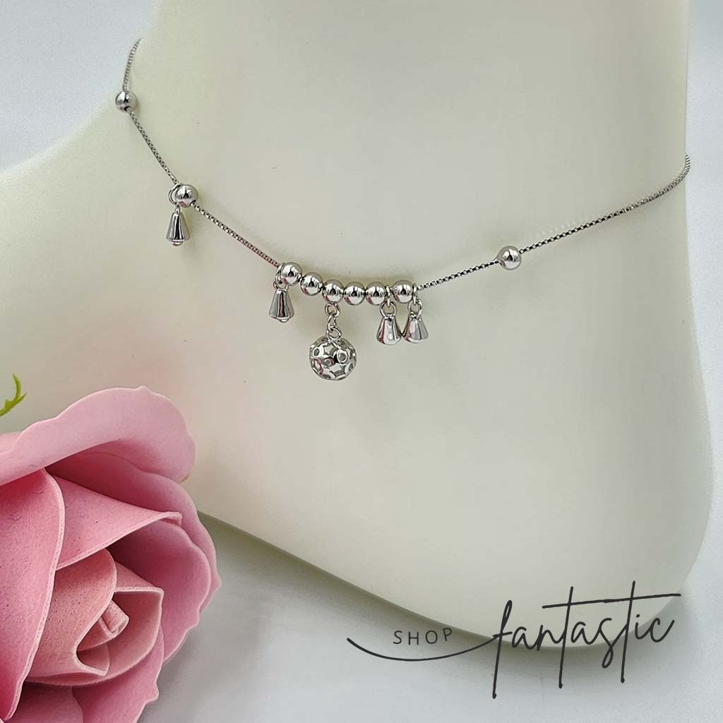 Pure Silver Dangling Bell& Ball Anklet, Women's Fashion, Jewelry ...