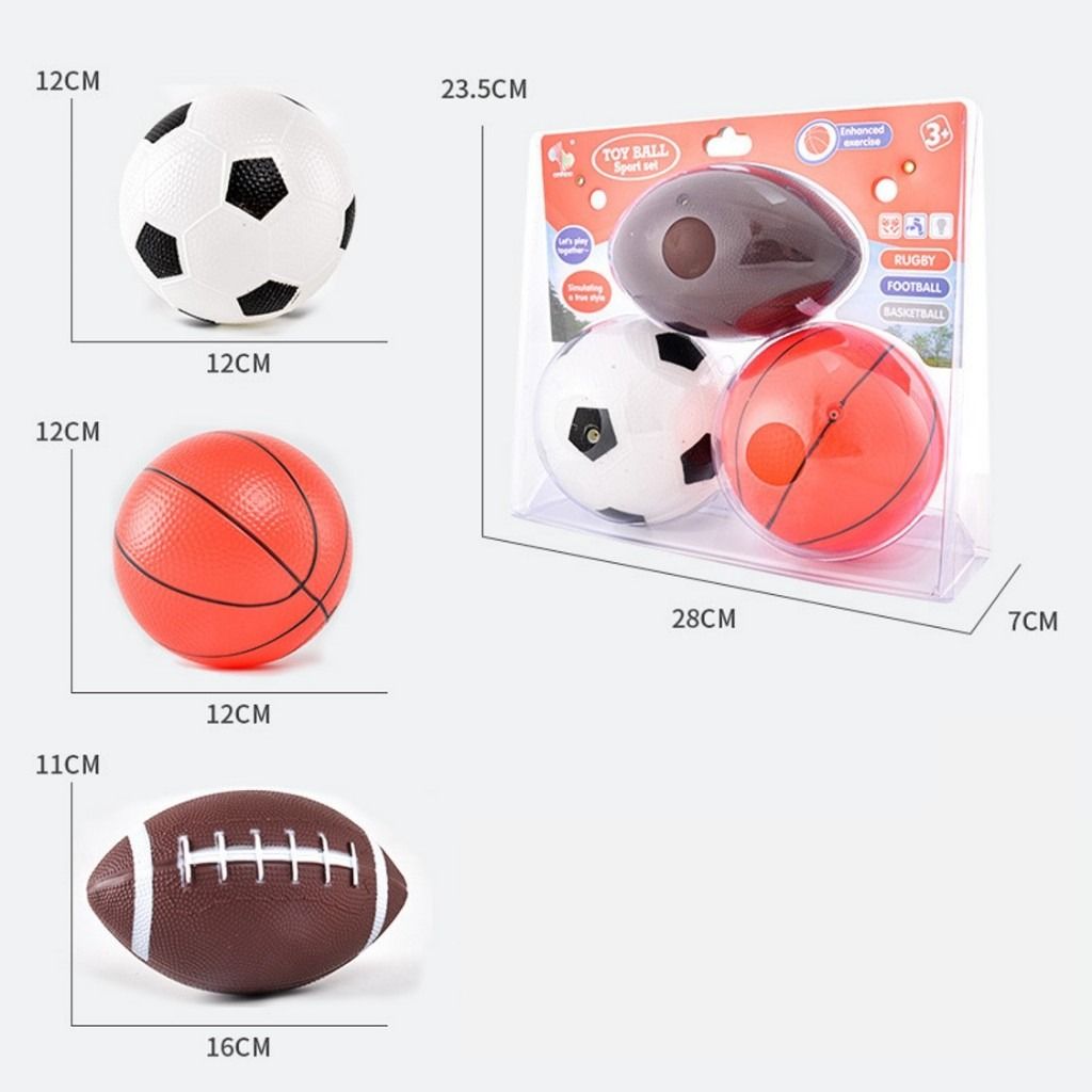 (3-Pc) Sports Balls (Inflated) Basket Ball Football Rugby Ball Indoor ...