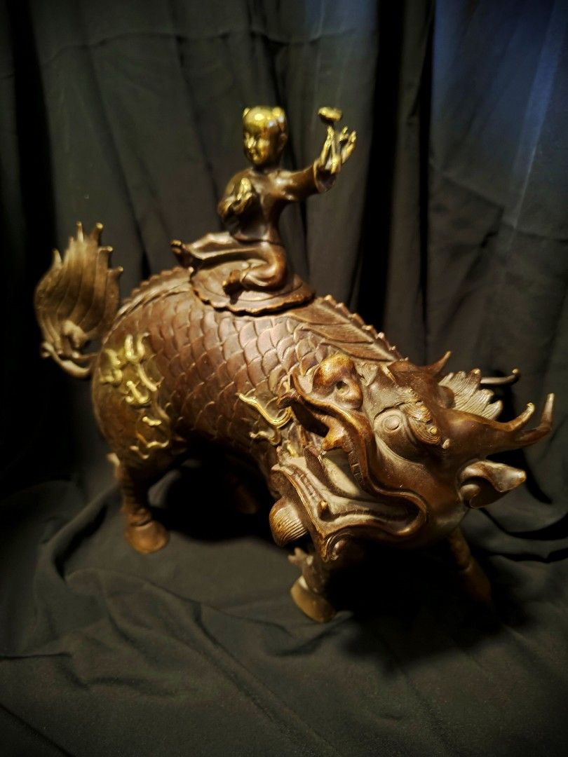 Ancient Chinese bronze animal Qilin beast statue, Hobbies & Toys ...