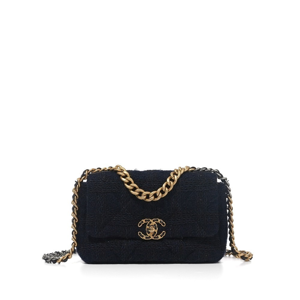 Chanel 19 Small Flap Bag Navy Blue with Gold Hardware in Tweed - 2019 ...