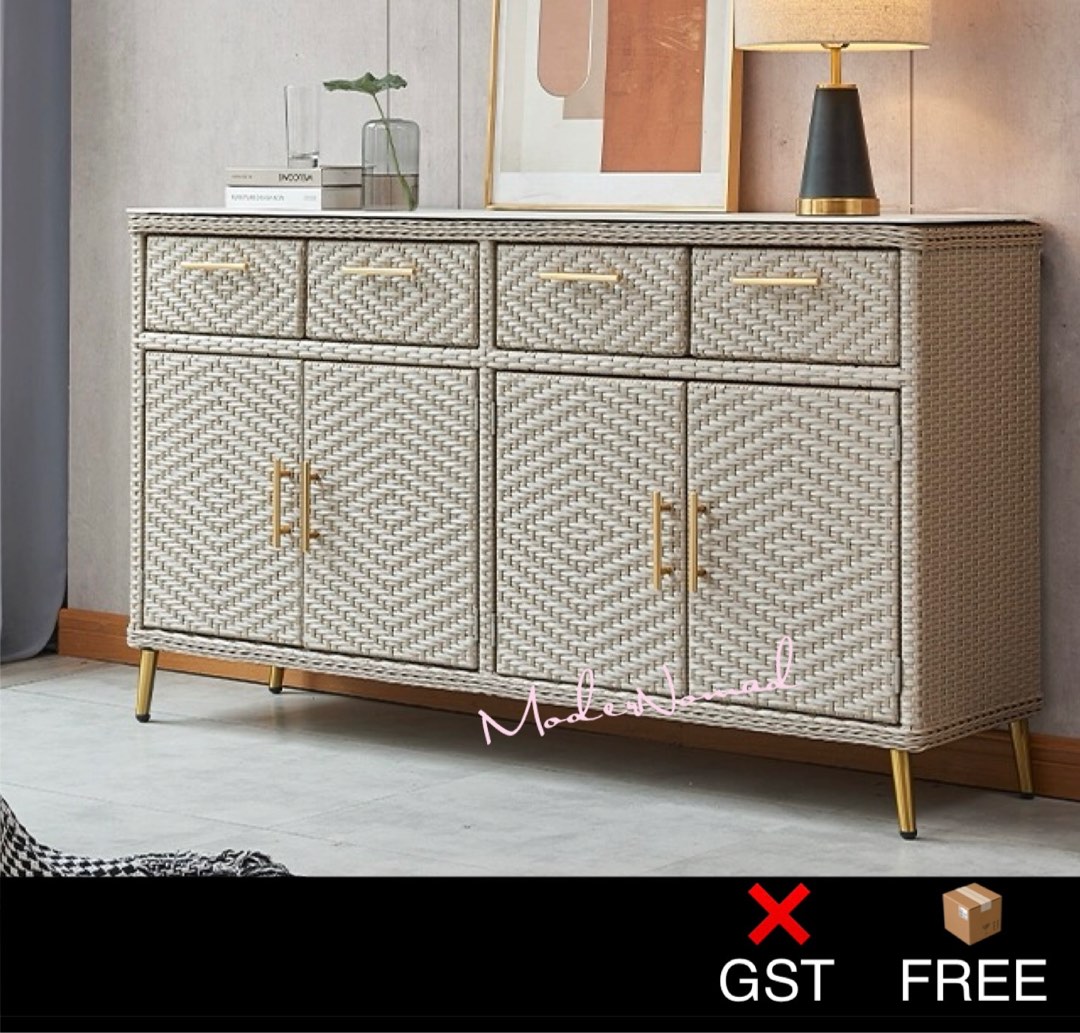 Customise Buffet Table ️ Sintered Stone Top Outdoor PE Rattan Sideboard ...