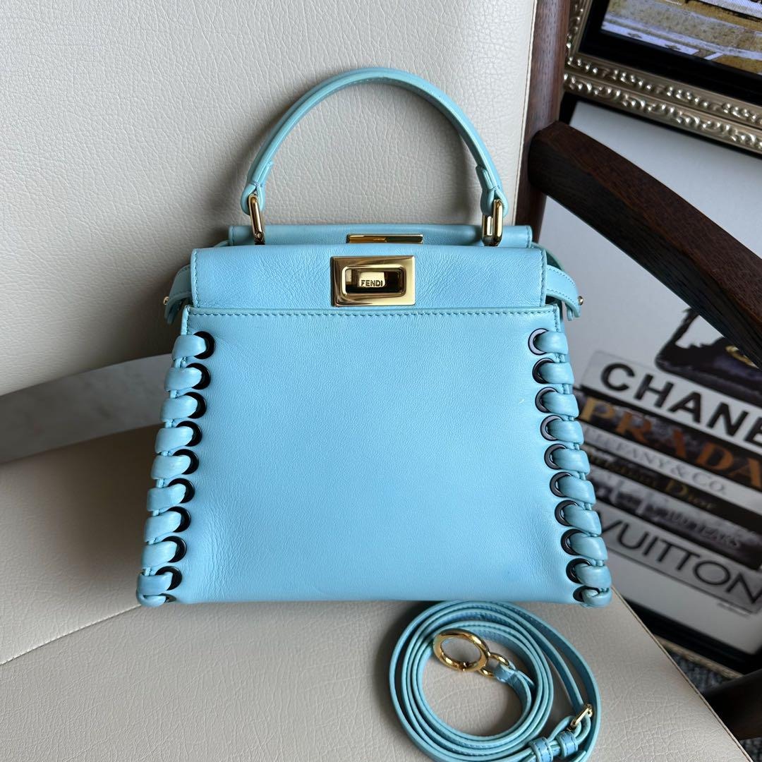 FENDI Selleria Mini Peekaboo Light Blue 2-Way Bag Shoulder, Women's ...