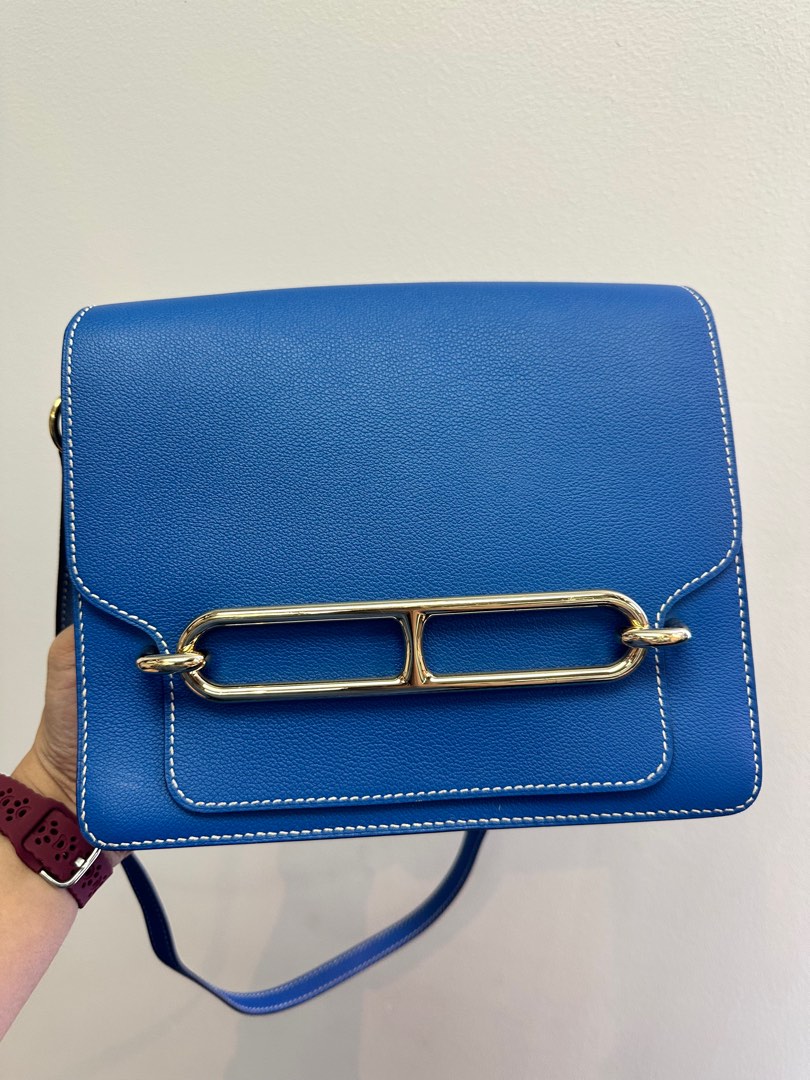 Hermes Roulis 23 Bleu Zellige Leather Shoulder Bag, Luxury, Bags ...