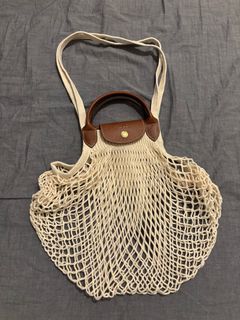 LONGCHAMP 墨綠色法國限量版 Sac filet Le Pliage Filet kaki, 名牌, 手袋及銀包 - Carousell