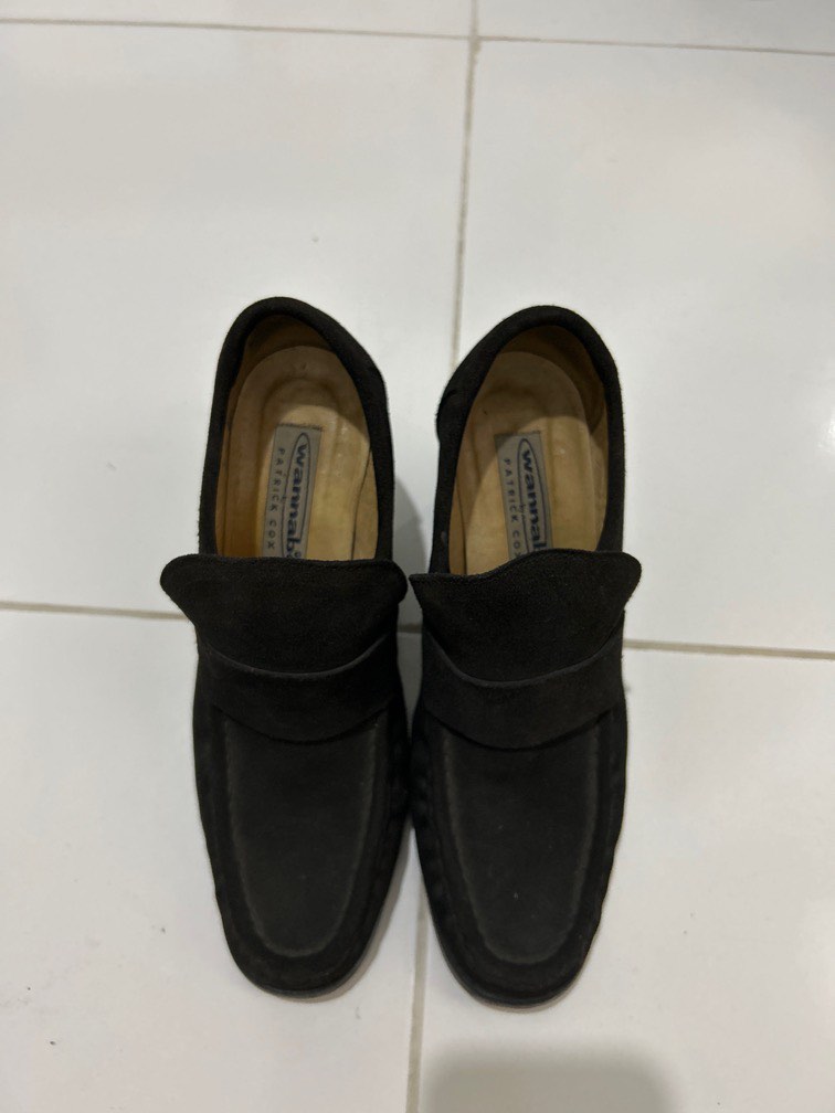 Wannabe by Patrick Cox loafer heels suede size 38, Fesyen Wanita, Sepatu di Carousell
