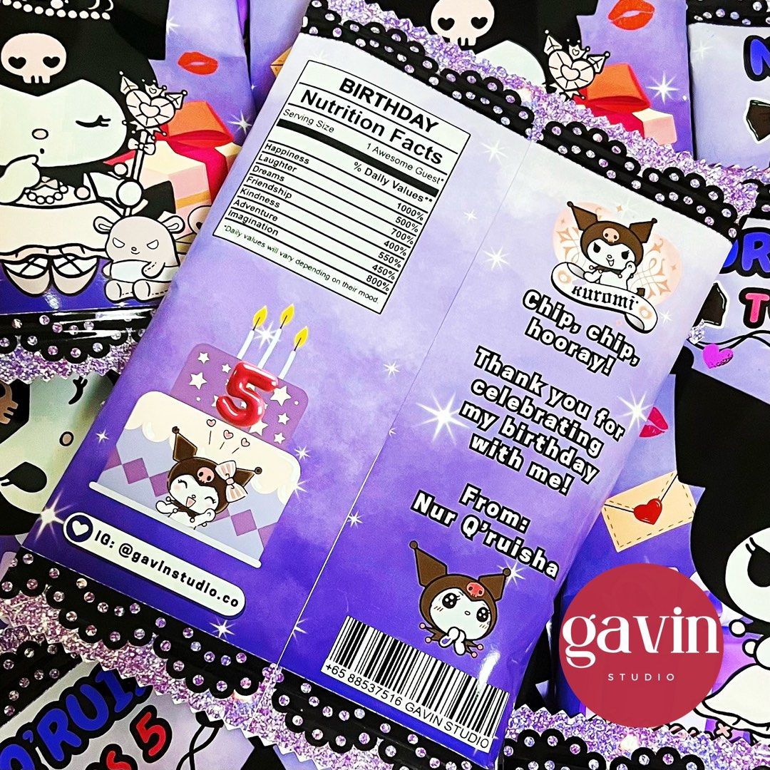 🎀 Kuromi Chip Bags Customised Kids Birthday Goodie Bags Party Favor ...