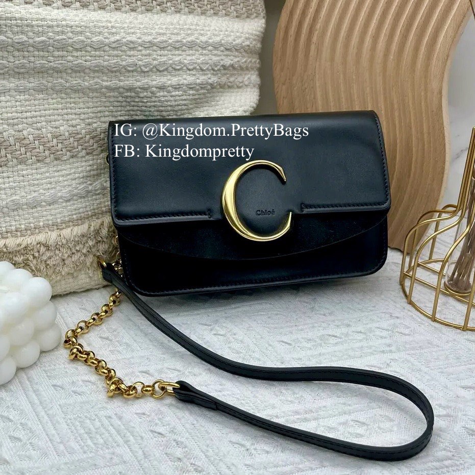 Chloe C Logo Wallet on Chain Flap Bag in Black Gold Hardware Pre-order ...