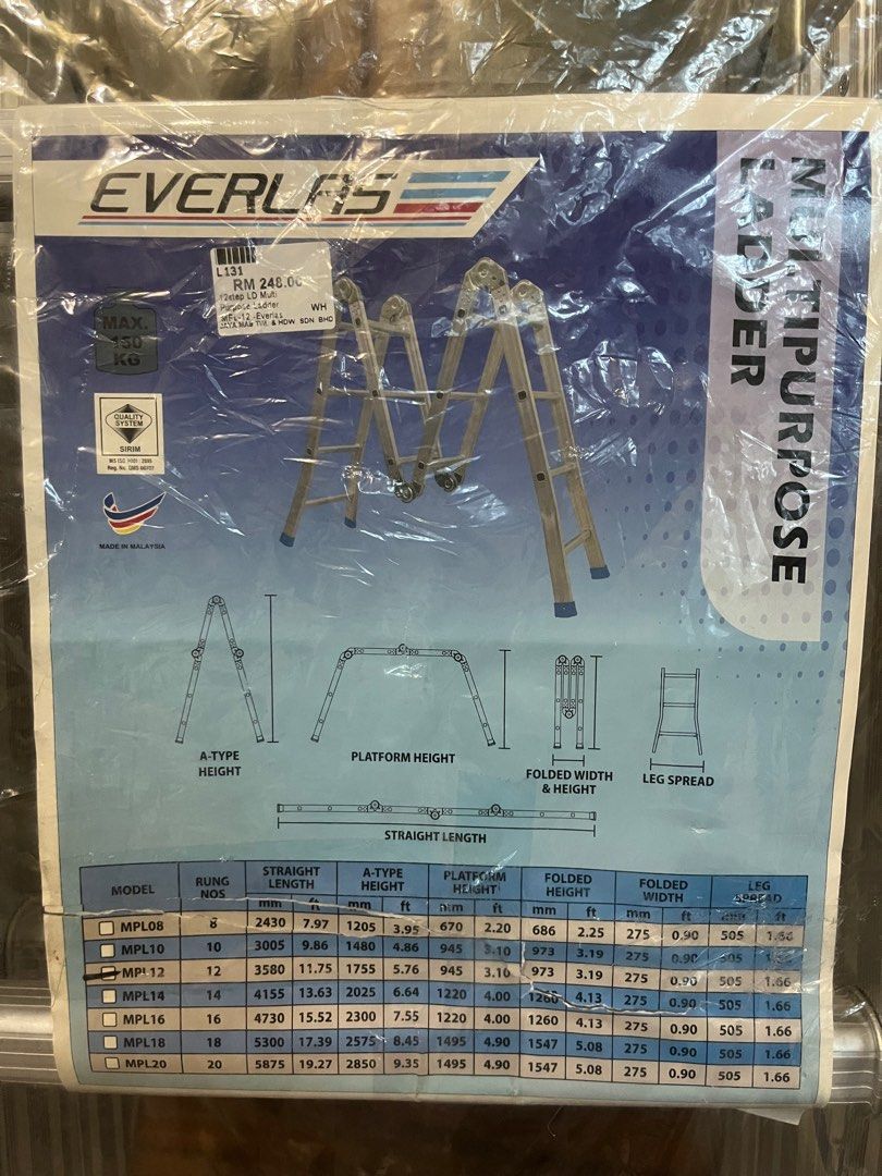 EVERLAS Multipurpose Ladder 12 Steps - MPL12, Furniture & Home Living ...